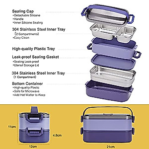 JUBOSYCZ Stainless Steel Bento Box for Adults&Kids,Japanese Leakproof Lunch Box Divided Food Meal Storage Containers Set Stackable 2 Layer for Children School Picnic Blue