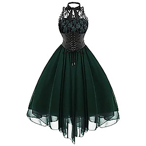 Pretty Dresses for Women Renaissance Dress Women Halter Corset Skirt Lace Up Gothic Dresses Steampunk Hippie Dresses Halloween Punk Ball Gown Champagne Dresses