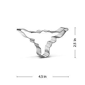 COOKIECUTTER.COM Medium Longhorn Cookie Cutter 4.5 Inch –Tin Plated Steel Cookie Cutters – Medium Longhorn Cookie Mold
