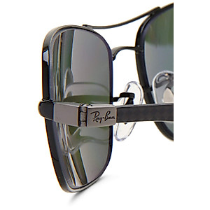 Ray-Ban RB8309 Steel Aviator Sunglasses, Black Frame/Green Polarized Lens, 59 mm