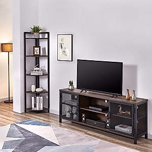 FATORRI Industrial Entertainment Center for TVs up to 55 60 65 Inch, Rustic Wood TV Stand, Large TV Console Cabinet with Doors for Living Room (60 Inch Wide, Walnut Brown)