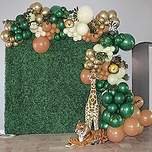 128pcs Safari Jungle Balloon Garland Arch Kit- Sage Green and Brown Balloons with Animal Print for Wild One Tropical Theme Party Supplies Olive for Boy First Bithday Baby Shower Wedding Graduation Gold White Decorations (Safari Balloons Set)