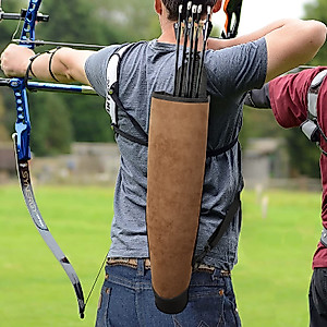 Konelia Archery Back Leather Arrow Quiver Arrow Holder Shoulder Hanged Target Shooting Quiver for Arrows with Front Pockets