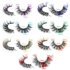 Colored Eyelashes Mink Lashes with Color Fluffy Natural Wispy Strip Eye Lashes 5D Volume False Eyelashes Pack 7 Pairs Cosply Rainbow Colors Fake Eyelashes by TNFVLONEINS