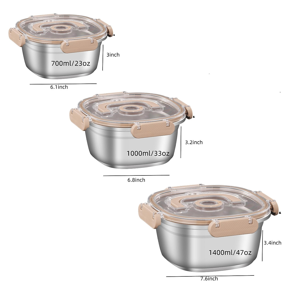 CHENMUYI Stainless Steel Food Containers with Lids Stainless Steel Lunch Bento Box Kitchen Snack Storage Containers Reusable&Stackable Metal Container for Home, Travel, Work, Party, Leftovers (white)