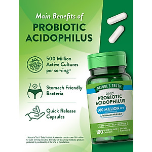 Probiotics For Men and Women Digestive Support | 500 Million CFU | 100 Capsules | Acidophilus | By Nature's Truth