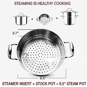 HOMICHEF 14-Piece Nickel Free Stainless Steel Cookware Set Whole-Clad 3-Ply - Mirror Polished Pots And Pans Set - Healthy Cookware Set With Steamer - Non-Toxic Induction Cookware Sets