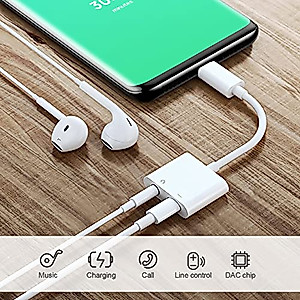 QINGLER USB Type C Headphone Adapter to 3.5mm Audio Adapter with Charger 2 Pack for Music, Charge and Line Control, Compatible with Samsung Galaxy S22 S21, iPad pro 2018/20/21, Huawei, One Plus