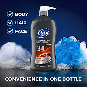 Dial Men 3in1 Body, Hair and Face Wash, Ultimate Clean, 32 Fl Oz