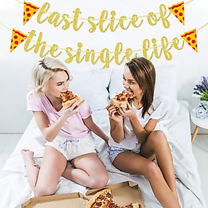 Last Slice Of The Single Life Banner, Bachelorette Pizza Party Banner, Pizza Party Decorations, Gold Glitter