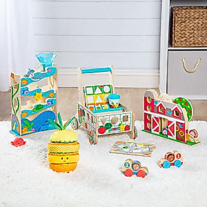 Melissa & Doug Wooden Shape Sorting Grocery Cart Push Toy and Puzzles - Pretend Play Grocery Toys, Sorting And Stacking Toys For Infants And Toddlers Ages 1+ - FSC-Certified Materials