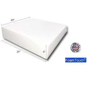 FoamTouch Upholstery Foam Cushion High Density, 6" H X 24" W X 24" L