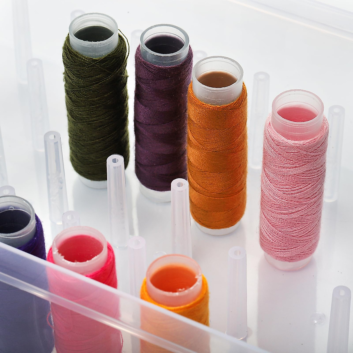 Mezchi 4 Pack 42 Slots Embroidery Thread Organizer, Clear Plastic Thread Spool Holder, Sewing Thread Storage for Embroidery and Sewing Threads