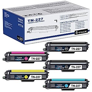 5-Pack (2K/C/M/Y) 𝑯𝒊𝒈𝒉 𝒀𝒊𝒆𝒍𝒅 TN227 Toner Cartridge, LVE Compatible Replacement for Brother TN-227 Toner for HL-3210CW 3230CDW 3270CDW 3230CDN 290CDW DCP-L3510CDW L3550CDW MFC-L3770CDW Printer