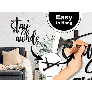 Vivegate Stay Awhile Metal Wall Art Sign - 2 Pieces Black Stay Awhile Wall signs for Home Wall Decor Entryway Wall Decor (Medium - 28"X12")