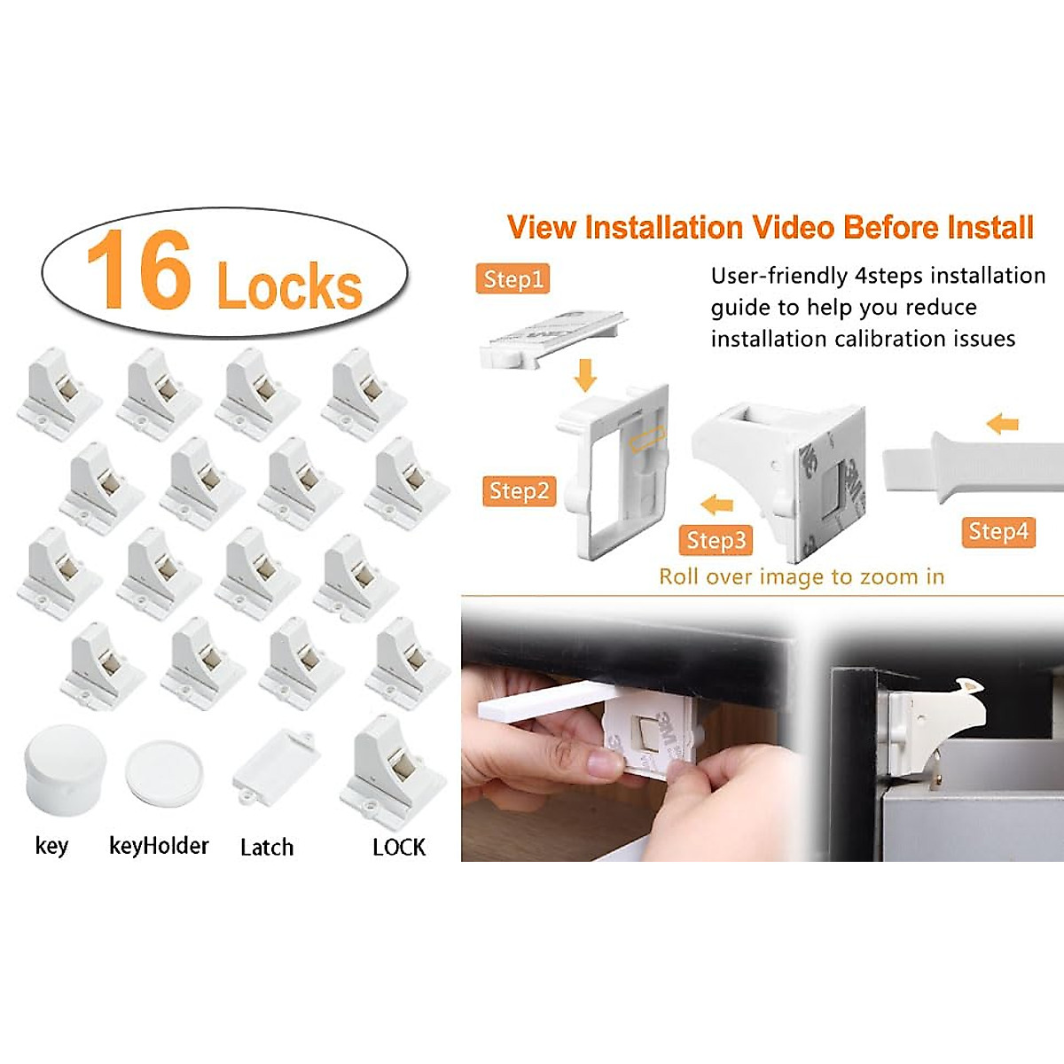 Vmaisi Baby Proofing Magnetic Cabinet Locks (16 Locks and 2 Keys + Installation Cradle Tool)