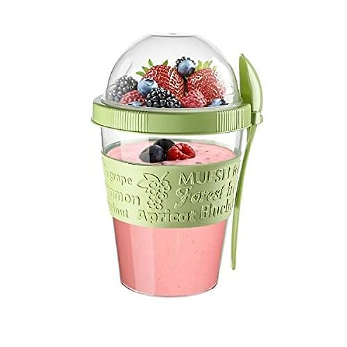GanoOne Breakfast On the Go Cups, Take and Go Yogurt Cup with Topping Cereal or Oatmeal Container, Portable Lux Yogurt Cereal To-Go Container with Top Lid Granola & Fruit Compartment (Green)