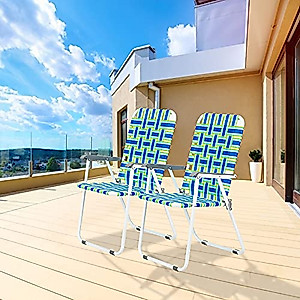 Kcelarec Set of 2 Patio Folding Lawn Chair, Outdoor Beach Chair Portable Camping Chair, Webbed Folding Chair for Yard, Garden,Blue