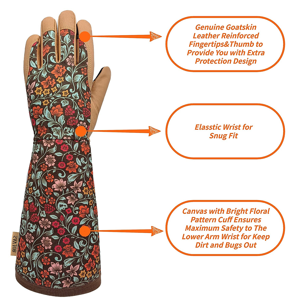 SAVJOB Gardening Gloves for Men&Women,Goatskin Leather Thorn Proof Garden Gloves with Touchscreen,Work Gloves,Gardening Gifts,Brown,Large