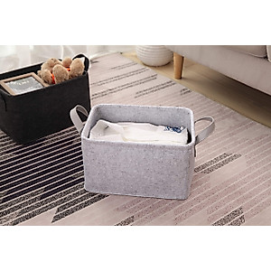 Minoisome Collapsible Storage Basket with Carry Handles Felt Fabric Storage Bin Durable Organizer for Gift Toys Shoes Clothes Towels Nursery Home Laundry Office Decorative Organizing Box(Light Grey)