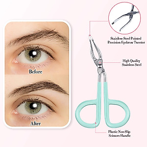 Maitys 6 Pcs Stainless Steel Eyebrow Scissors Tweezers Handle Shaped Tweezers Clip, Flat Straight Tip Brow Hair Plucker Remover Facial Hair Eyebrows Care Men Women, 3 Colors