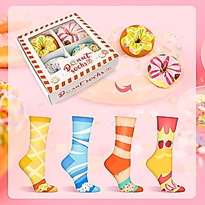 AGRIMONY Funny Donut Socks Box for Women Teen Girls Ladies- Funny Gifts Novelty Donut Gifts Food Fun Funky Cool Cute Crazy Silly Socks Birthday Gifts Ideas Christmas Stocking Stuffers (4 pairs)