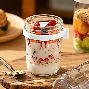 TSLBW 2 Pcs Overnight Oats Jars with Lid and Spoon 12 oz Glass Mason Overnight Oats Jars Breakfast Jars Overnight Oats Container with Measurement Marks Overnight Oats Pot for Milk Cereal Fruit