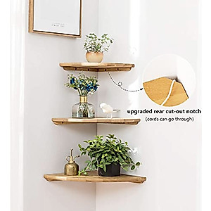 Corner Shelf, 9inch Solid Oak Wood Floating Corner Shelf Wall Mount Round End Floating Speaker Shelf with Wire Hole Display Shelf for Small Plant Photo Frame for Bedroom Kitchen, Living Room
