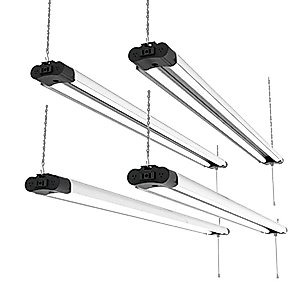 4-Pack 4ft Linkable LED Shop Light, 240W Eqv Linkable Hanging Light Fixture for Garage, Basement, Plug in with Pull Chain ON/Off, Connects up to 6 Fixtures, 4200lm, 5000K Daylight White - ETL Listed