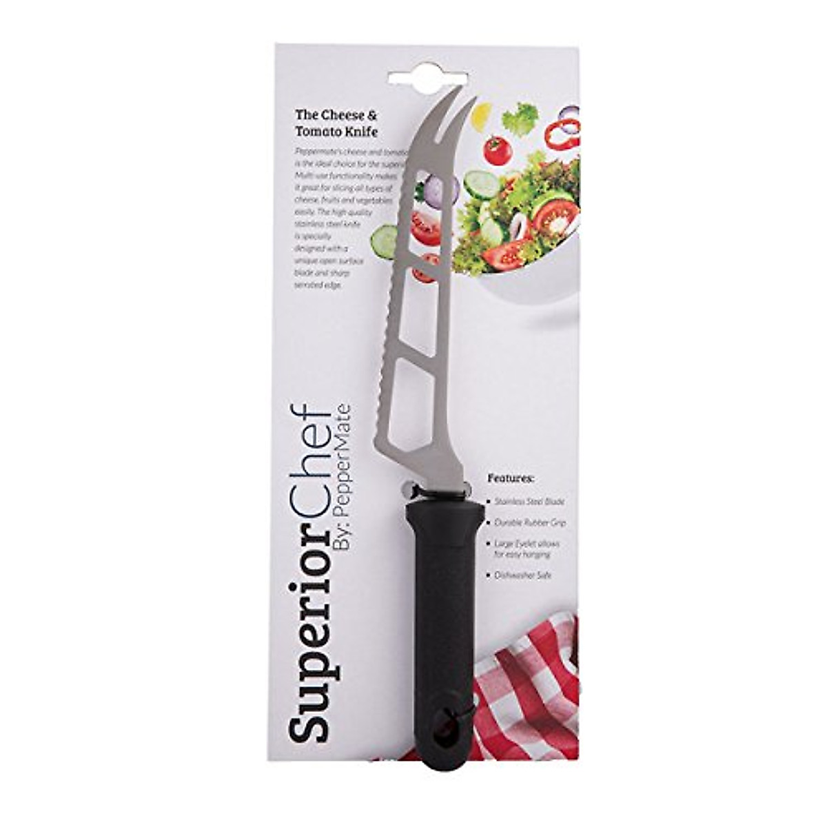 PepperMate Superior Chef Cheese and Tomato Knife, 6" Serrated Skeleton Blade with Curved Tip For Slicing Soft Cheeses, Tomatoes and More