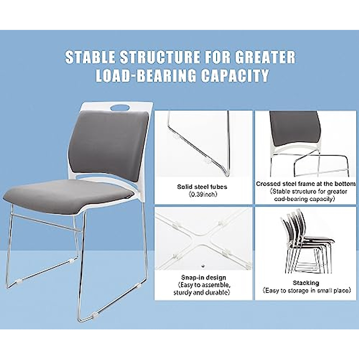 VACYOVKE 4 Pack Stacking Chairs 1102LB Capacity Home Office Guest Chair Set with Sled Base,Modern Reception Chair for Kitchen,Waiting Room,Multi-Purpose Room,Break Room,Training,Cafeteria