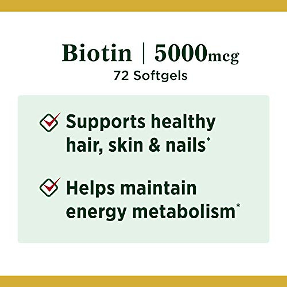 Nature's Bounty Biotin, Vitamin Supplement, Supports Metabolism for Energy and Healthy Hair, Skin, and Nails, 5000 mcg, 72 Softgels