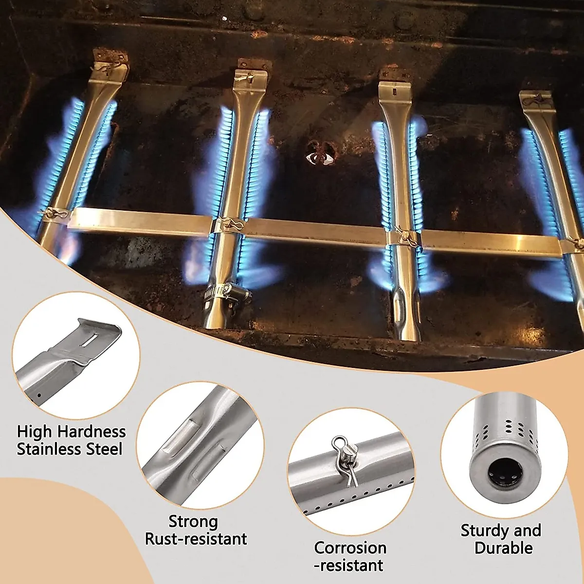 Adviace Grill Replacement Parts for Charbroil Gas2Coal 463370519, 463370516, 463340516, 463336818, 463341918, 463370518, 16 15/16'' Cooking Grates, Grill Burner, Heat Shield Plates and Crossover Tubes