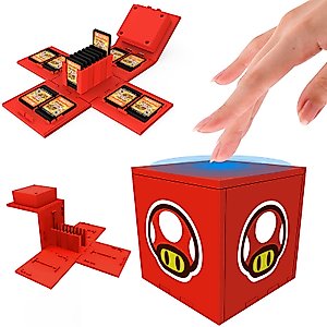 UFOPETIE 16 in 1 Game Storage Box for Switch Game Cards Mario Games Cube up to 16 Games,for Nintendo Switch Game Card Case Cube Nintendo Switch Game Storage Box Mario Mushrooms Thumb Grip 2PCS
