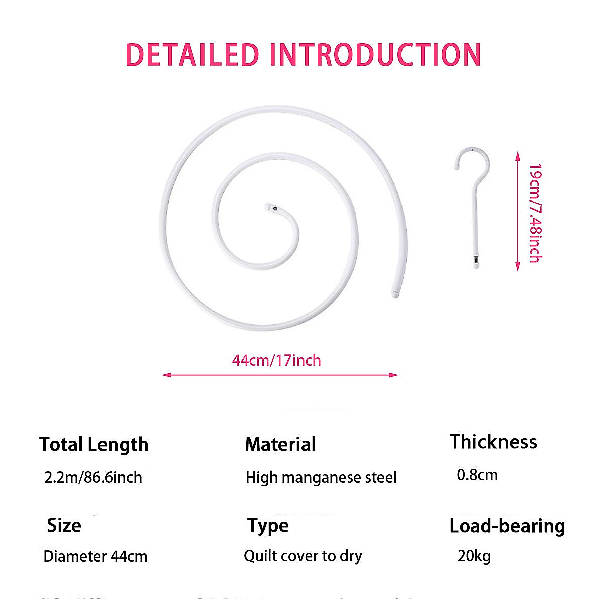 WNHTFAC Round Spiral Hanger Quilt Rack, Spiral Shaped Sheets Hanger, Clothes Drying Rack Stainless Steel Space Saving Laundry Hanging Dry Hanger Rail Rotating Quilt Drying Hook for Bathroom Balcony