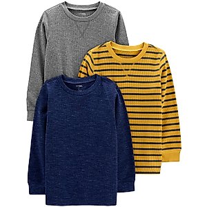 Simple Joys by Carter's Boys' 3-Pack Thermal Long Sleeve Shirts, Grey/Navy Heather/Yellow Stripe, 2T