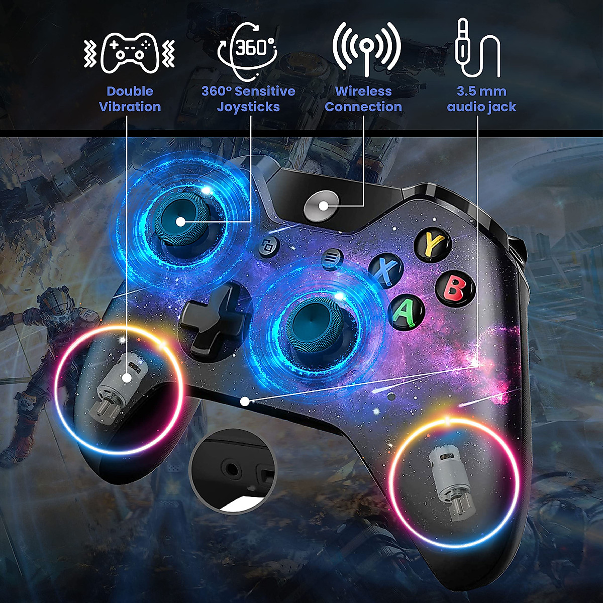 Jalop Xbox One Controller Wireless, Compatible with Xbox One, Xbox Series S, Xbox Series X, Xbox One Elite, Xbox One S, Xbox One X Windows 11/10/8/7, Custom Starry Sky Design with 3.5mm Audio Jack.