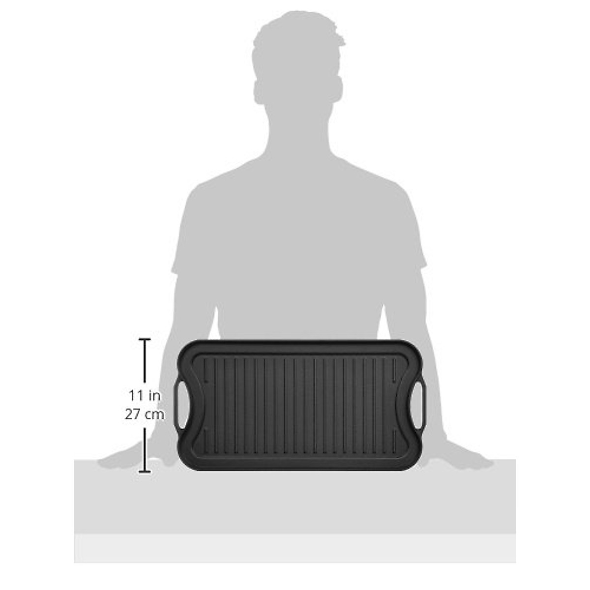 Amazon Basics Pre-Seasoned Cast Iron Reversible Rectangular Grill/Griddle, Black, 20 x 10.39 x 0.98 inch