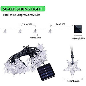 EAVO Solar String Lights, 24.6FT 50 LED Fairy String Lights, Waterproof Star Lights for Indoor, Outdoor, Wedding Party, Christmas Tree, Garden Decoration (Warm White)