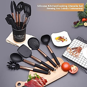 BBN Silicone Cooking Utensils Set, 17Pcs Silicone Kitchen Utensils Set, Non-Stick Silicone Utensils for Cooking, Heat Resistant Cooking Utensil Sets, Rose Gold Kitchen Accessories
