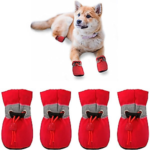 YAODHAOD Dog Shoes for Small Dogs, Anti-Slip Dogs Boots & Paw Protector for Winter Snowy Day, Summer Hot Pavement Dog Booties with Reflective Straps, Cat Dog Shoe for Indoor Hardfloors (Red,7)