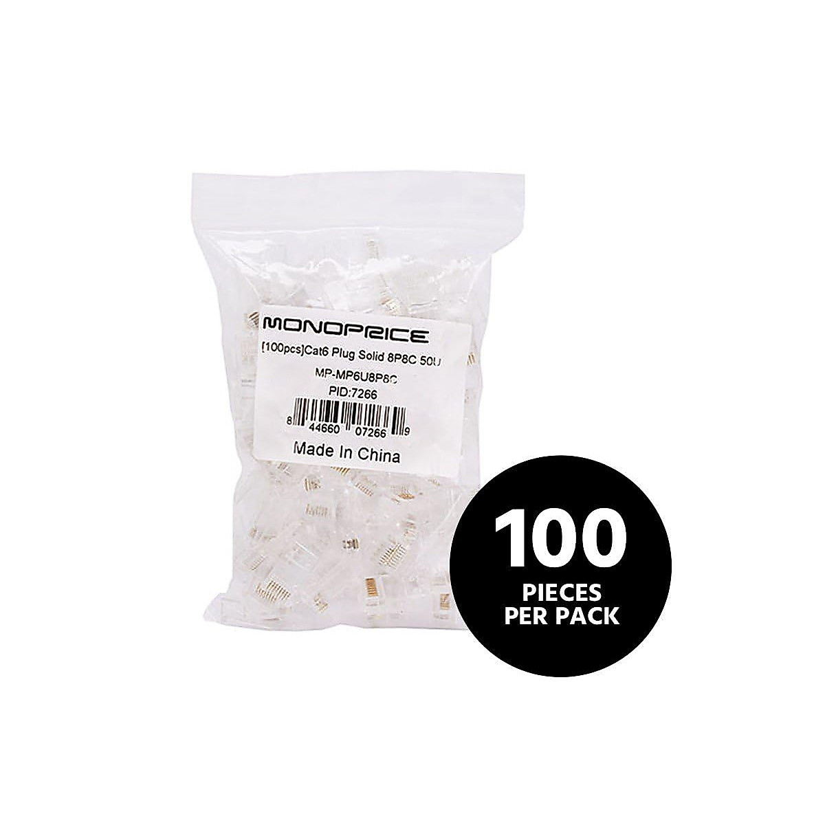 Monoprice Cat6 Plug Solid W/Insert 50U 100pcs/Bag