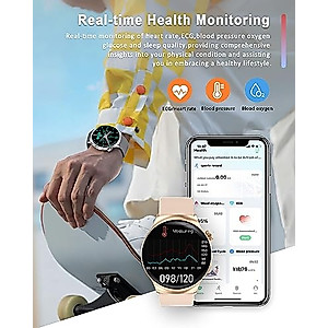 FILIEKEU Smart Watch for Men Women 1.5 Inch Screen Blood Pressure Oxygen Sleep Monitor Bluetooth Call Smart Watches IP68 Waterproof Fitness Tracker Smartwatch for Android iPhone Gold