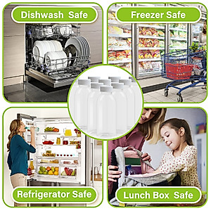 EONJOE Dishwasher Safe 16oz Plastic Bottles with Caps Reusable BPA Free PP5 Juice Milk Water Smoothie Bottle Heat-Resistant Refillable