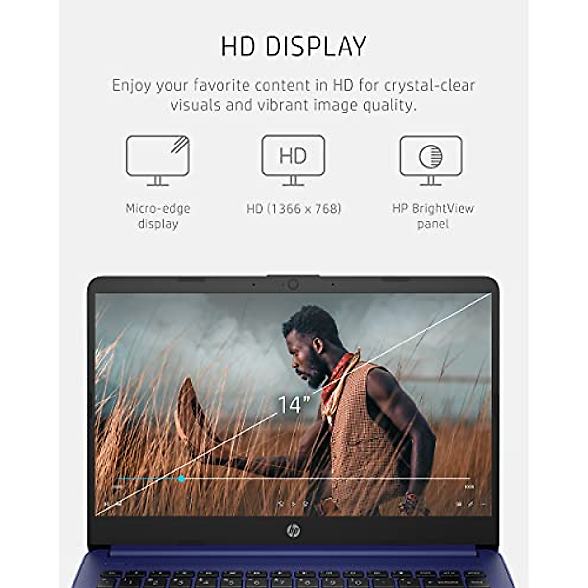 HP 14 Laptop, Intel Celeron N4020, 4 GB RAM, 64 GB Storage, 14-inch Micro-edge HD Display, Windows 10 Home, Thin & Portable, 4K Graphics, One Year of Microsoft 365 (14-dq0010nr, 2021, Indigo Blue)