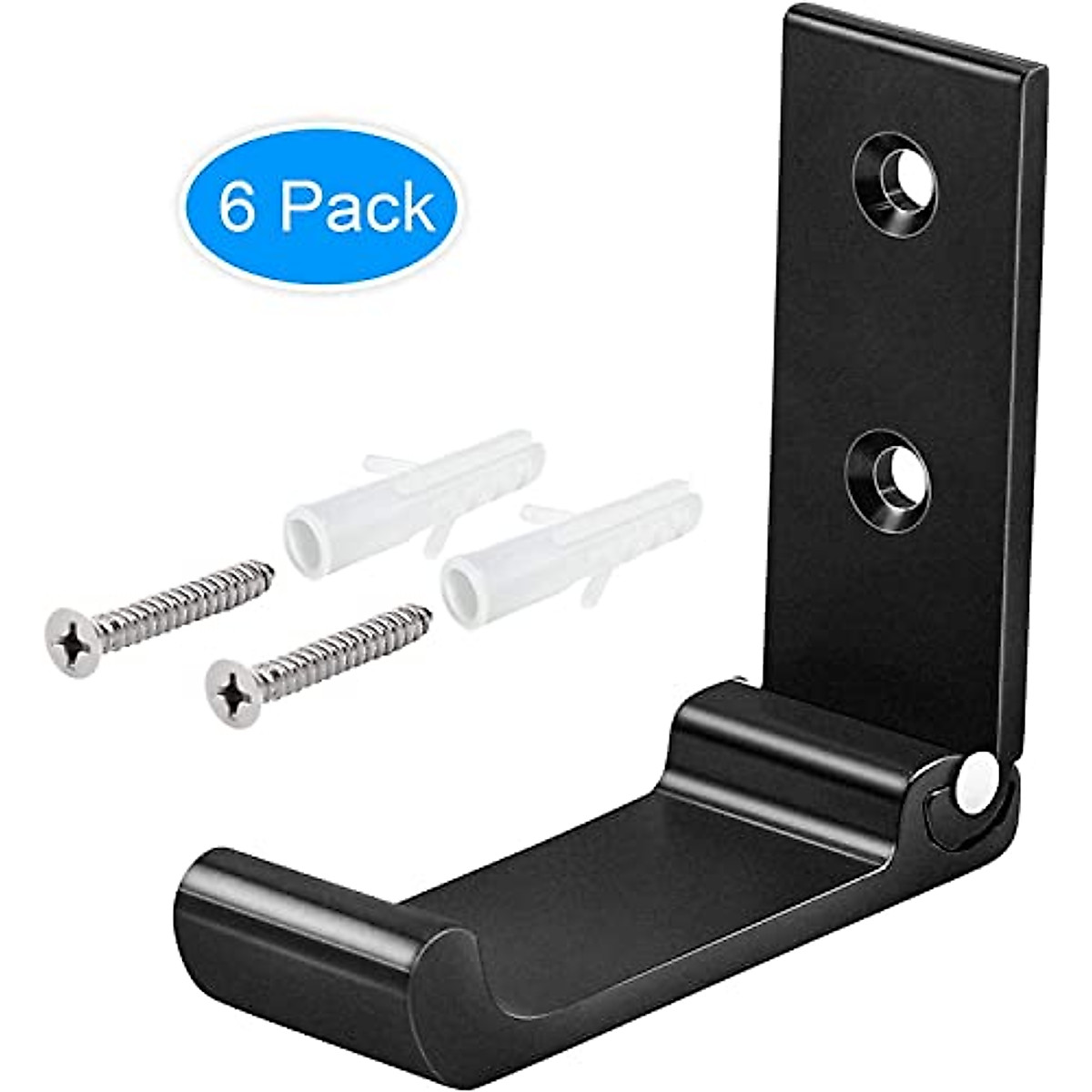 AMMAKER Folding Coat Hooks - 8 Pack Foldable Wall Hooks Aluminum Alloy Wall Mounted Coat Clothes Hook, Heavy Duty Coat Hanger Home Storage Hooks w/ Screws for Jacket Towel Key Bags Headset, Black