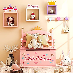 Costzon Wooden Toy Box, 2 in 1 Toy Chest Storage Bench Seat with Safety Hinged Lid, Kids Toy Storage Organizer for Playroom Bedroom, Children's Furniture, Gift for Toddler Girls Age 3+, Pink