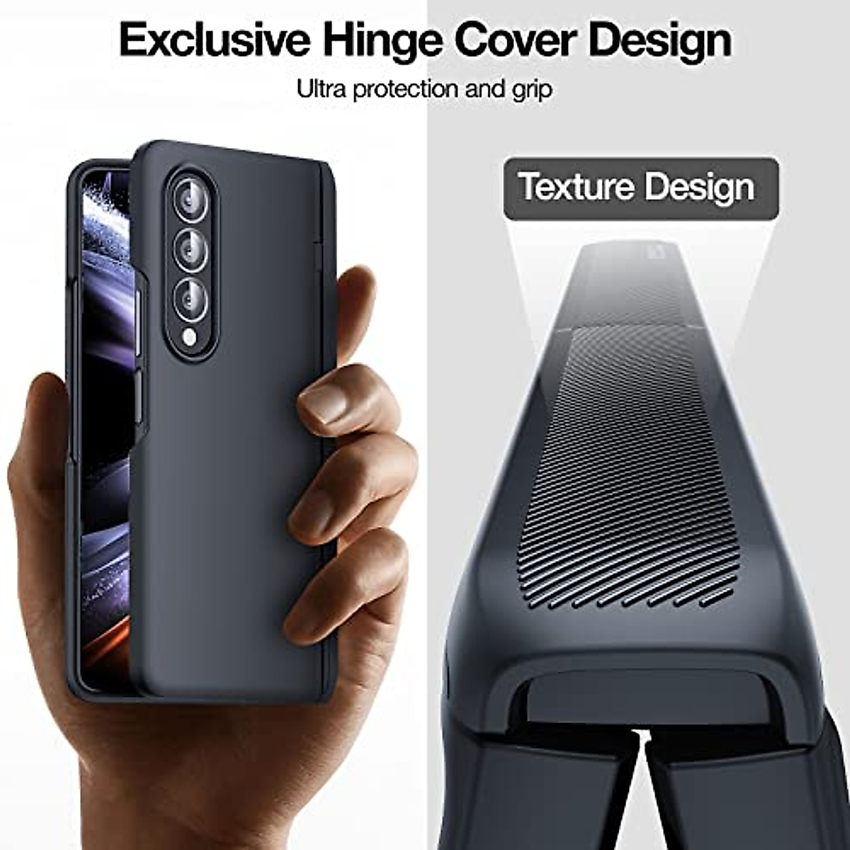TORRAS Armor Stand Galaxy Z Fold 4 Case, [MIL-Grade Hinge Protection] [Invisible Kickstand for Full Screen Viewing], Matte Hard Case Slim Protective Designed for Samsung Galaxy Z Fold 4 Case Black