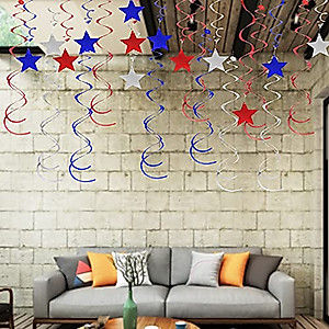 jiebor 30Pcs Red White and Blue Decorations Star Swirl Garland Banner Hanging for Memorial Day 4th Of July Independence Day Labor Day Home Party Decorations