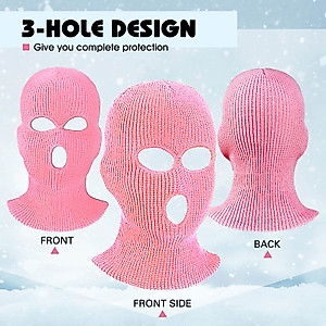 3 Pieces 3 Hole Ski Mask Balaclava Ski Mask Winter Knitted Neck Mask Face Cover for Halloween Men Outdoor Sports(Pink)